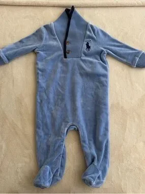 Ralph Lauren | One Pieces | Ralph Lauren Light Blue Velour Footed ...